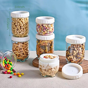 Hoa Kinh Glass Food Storage Jars with Lids, 20oz 6Pack Leak Proof Small Stackable Glass Jars Kitchen Canisters for Overnight Oats, Cereal, Clear Empty Glass Jars with Lids for Kitchen(White 6Pack)