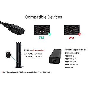 Power Cord Cable Compatible with Sony PS4 Pro Console, Xbox 360 Slim/Xbox One/Xbox 360 E Power Supply Brick, 2 Prong Power Cable Replacement