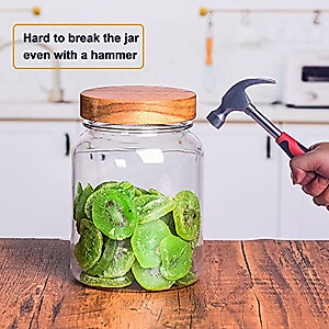 YUEJUM 42oz Unbreakable & Dishwasher Safe Plastic Apothecary Jar with Wooden Airtight Screw Top Lid, Food Storage Canister for Sugar, Tea, Spices, Coffee, Cookie, Candy Containers