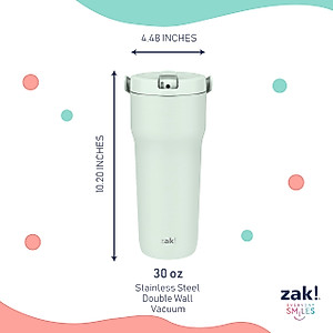 Zak Designs Sutton Travel Tumbler for On the Go, 30oz Stainless Steel with Vacuum Insulation, Straw Spout, Carry Handle for Cold Drinks (Icicle Mint Green)