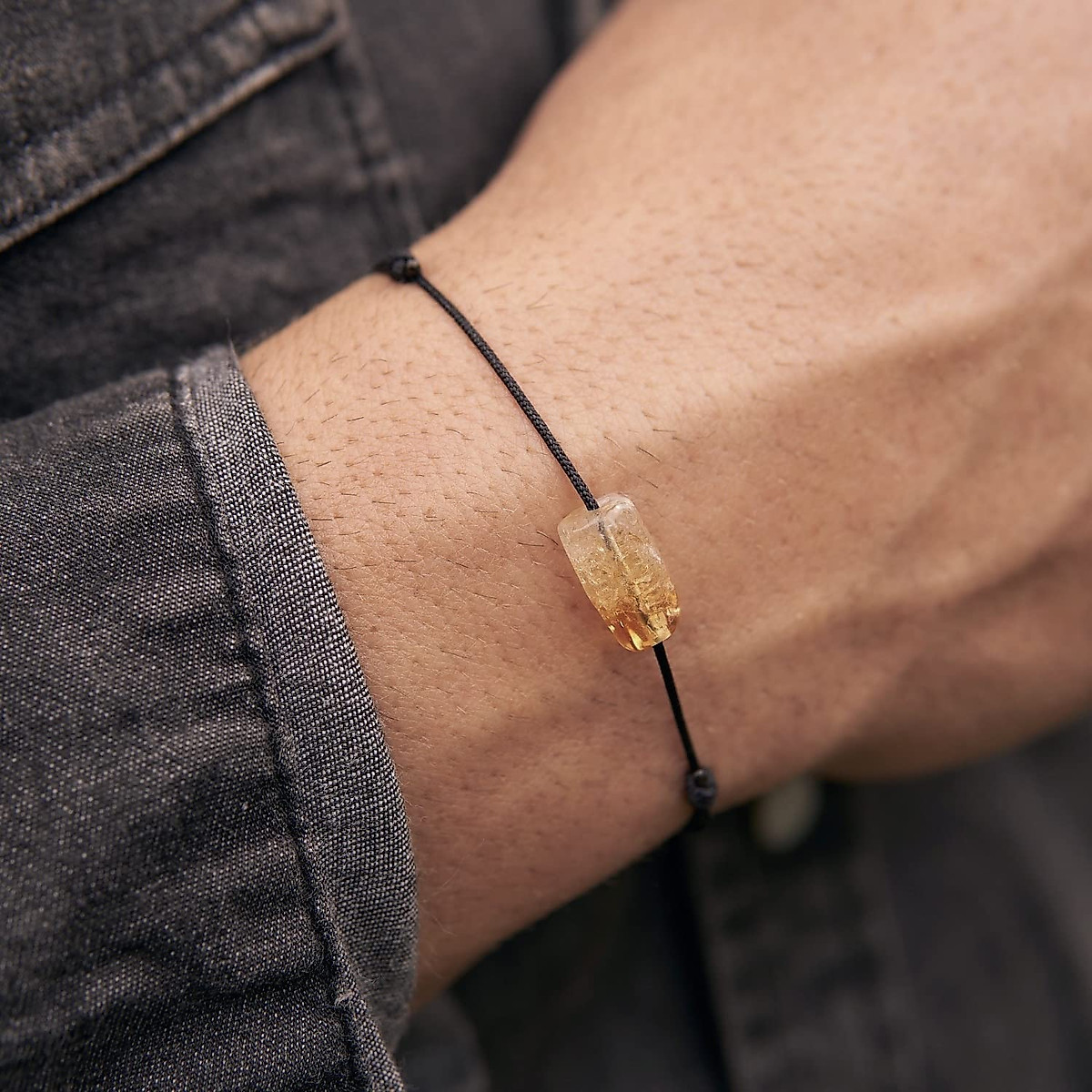 Citrine Tube Cord Bracelet for Men Women Teen Unisex Adult - Waterproof Nylon Surfer String Friendship Summer Bracelets - November Birthstone Citrine Quartz