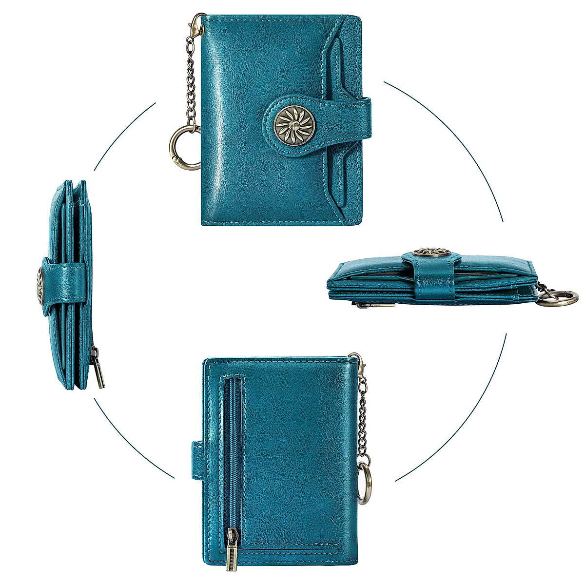 Travelambo Small Womens Wallet with 2 ID Windows, RFID Blocking Bifold Leather Card Holder Purse with Zipper Coin Pocket