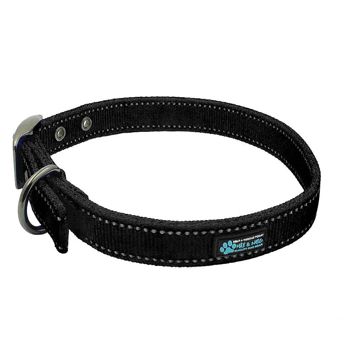Max and Neo MAX Reflective Metal Buckle Dog Collar - We Donate a Collar to a Dog Rescue for Every Collar Sold (Medium, Black)