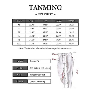 Tanming Women's Casual Linen Elastic Waist Tapered Pants Trousers with Drawstring (Khaki, Large)