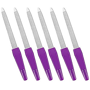 Nail Files for Natural Nails (6 PCs), Metal Nail Files Made of Stainless Steel with Sharp Pointed Tip Non Slip Handle, Double Sided Fingernail Files Sapphire Grit limas de uñas metálicas Color Purple