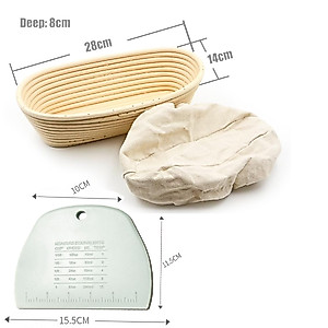 Leadigol Bread Banneton Proofing Basket + Dough Scraper,11 inch Oval Long Bread Dough Proofing Rising Rattan Basket & Liner,Rattan Brotform Bread Dough Set