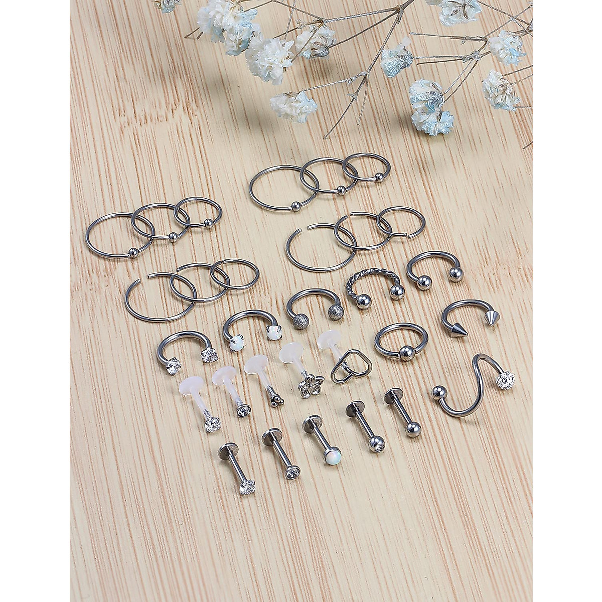 Ocptiy 16G Cartilage Tragus Helix Rook Daith Conch Earrings Studs Hoop Piercing Jewelry 16 Gauge Stainless Surgical Steel Silver Labret Monroe Medusa Lip Rings Stud Piercing Jewelry diamond Women Men