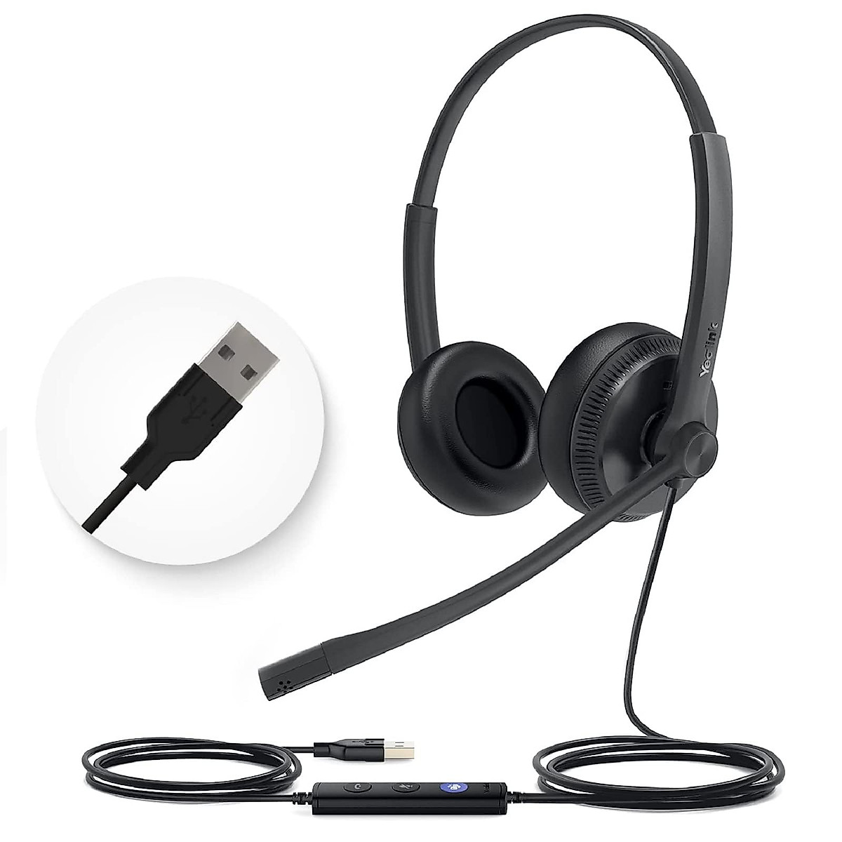 Yealink UH34 USB Headset with Mic,Stereo Wired Headphones with Noise Cancelling Microphone,Teams Certified,Professional Work Headphones for VoIP Phone PC Computer Call Center Office