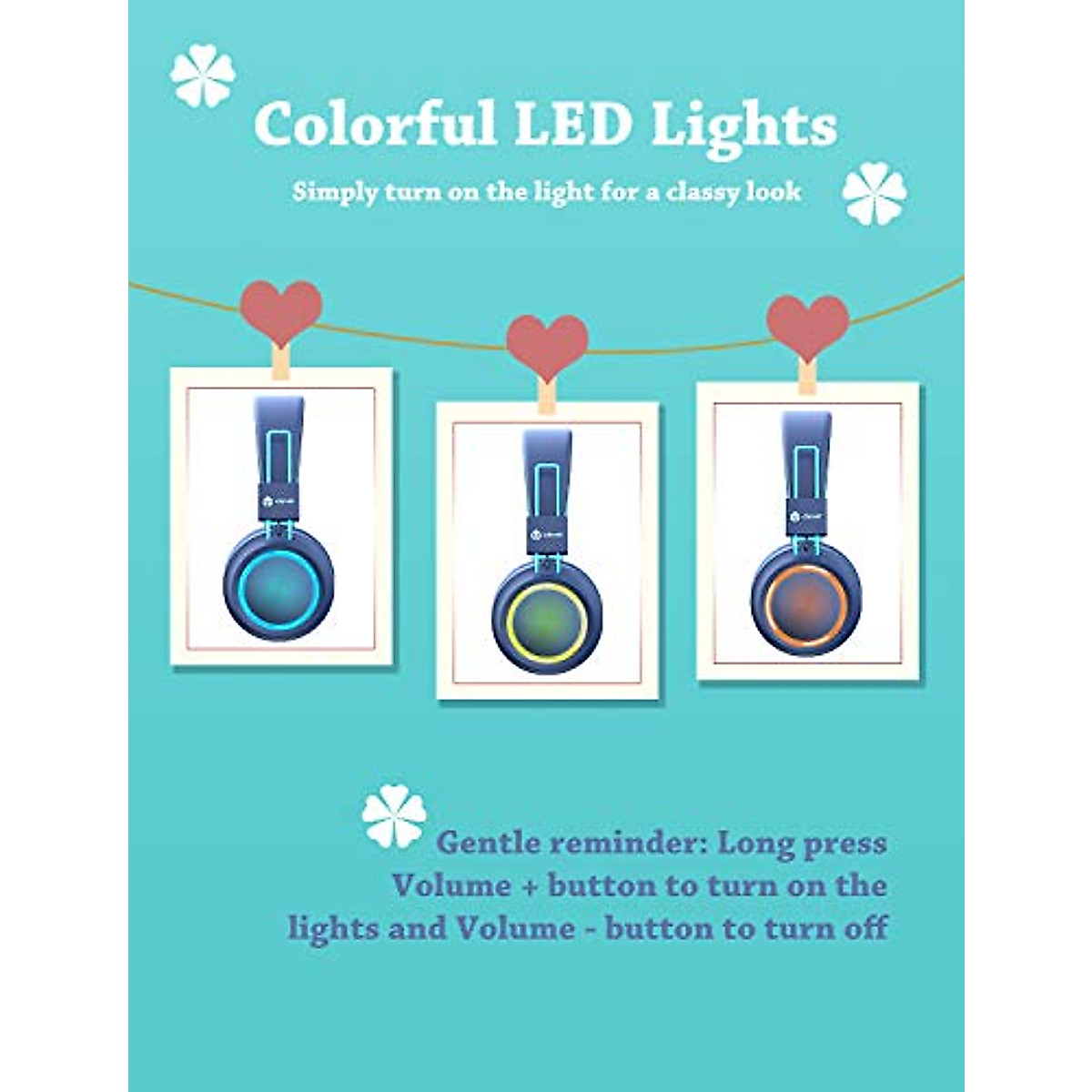 iClever BTH03 Kids Bluetooth Headphones Safe Volume, Colorful LED Lights, 25H Playtime, Stereo Sound Mic, Bluetooth 5.0, Foldable, On Ear Kids Wireless Headphones for Tablet Airplane, Blue