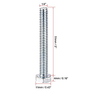 uxcell Hex Head Screw Bolts Carbon Steel 1/4"-20x2" Fastener Grade 5 UNC 10pcs