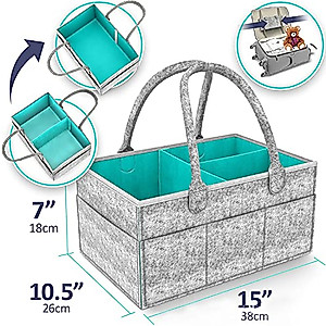 AIMIUKIDS Diaper Caddy - Nursery Storage Bin and Car Organizer for Diapers and Baby Wipes Gift Registry For Baby Shower, Nursery Organizer, Neutral Baby Gift Basket, Changing Table Organizer Green