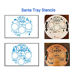 Dear Santa Tray Stencils for Painting on Wood, Christmas Theme Santa Plate Stencils, Santa Milk Carrot Cookies for Santa Tray Stencils 7PCS