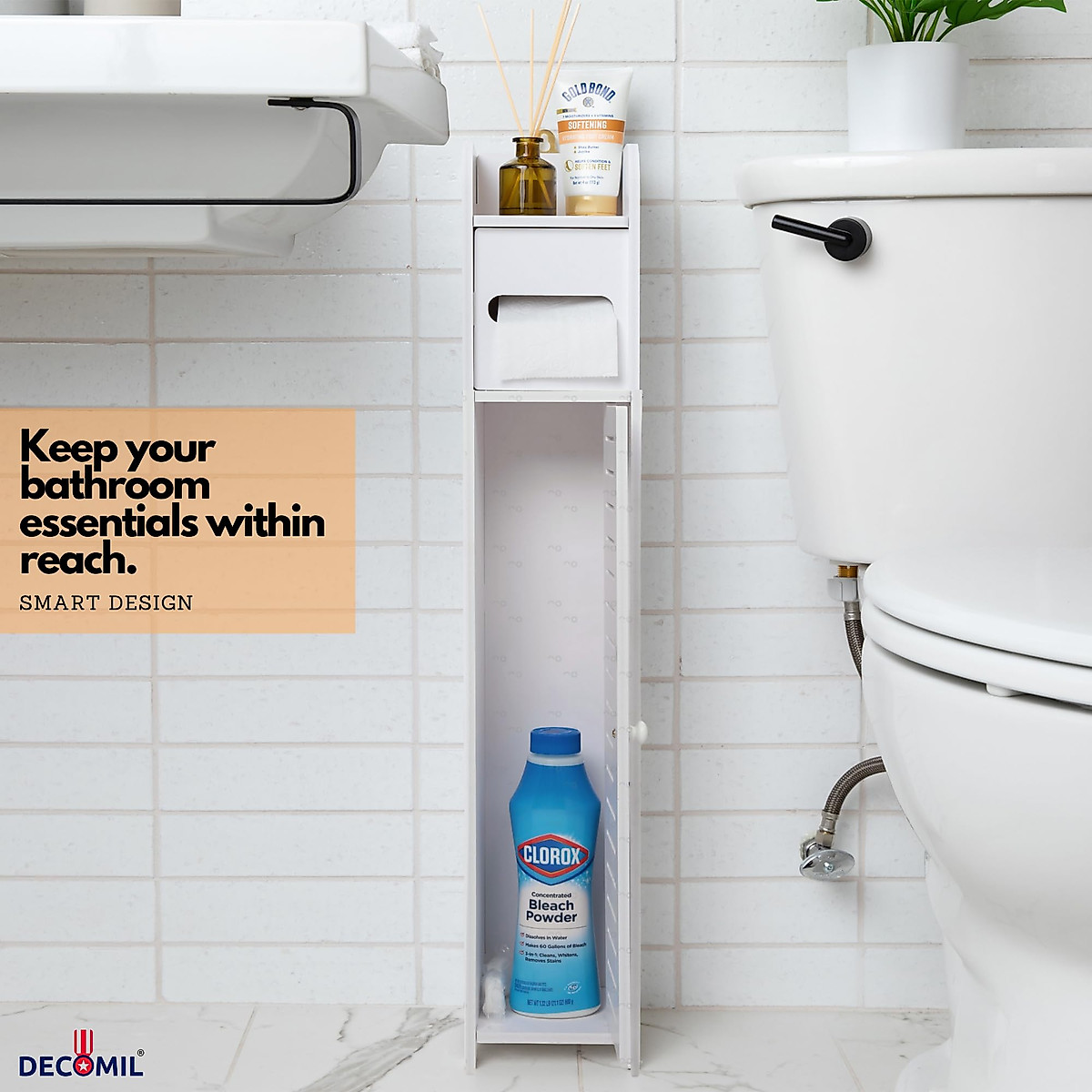 DECOMIL - Small Bathroom Storage Cabinet, Bathroom Storage Organizer |Storage Shelf, Toilet Paper Organizer, Towel Storage