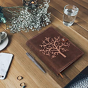 Refillable Leather Journal Lined Notebook - Embossed Tree of Life, Handmade Genuine Leather Notebook for Men & Women with Pen Holder – Includes Premium-Milled A5 Lined Paper & Luxury Pen MOONSTER®