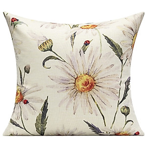 WOKANI Throw Pillow Covers 18x18 Set of 4 Easter Spring Bunny Rabbit Daisy Flowers Ladybug Decorative Cushion Cases Garden Home Décor for Patio Sofa Couch Chair Porch