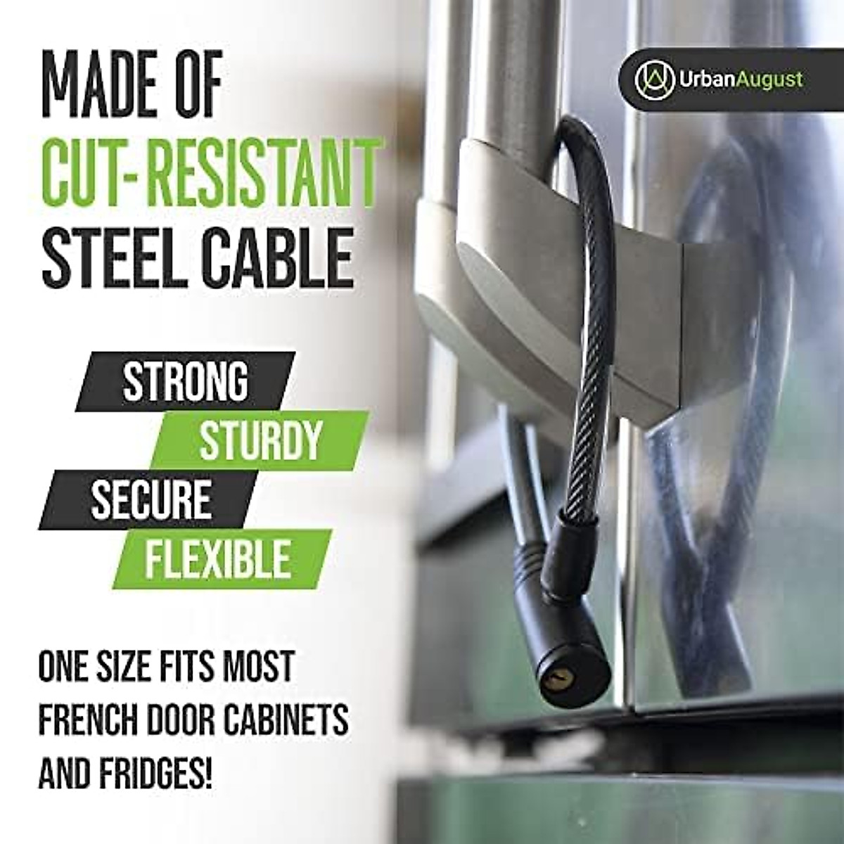 Urban August Child-Proof Refrigerator Lock for Kids & Adults - Lock for French Door Fridge and Cabinet (Small, Black, 6 Pack Keyed Alike)