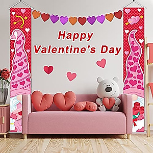 3pcs Valentine's Day Gnome Banner Decorations with Hearts Gliter Banner Valentines Day Outdoor Decorations Home Wall Porch Sign Decor for Holiday Valentines Party Decorations