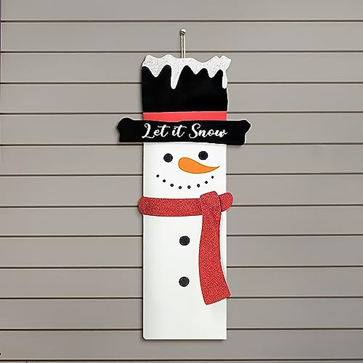 Glitzhome Metal Glittered Christmas Snowman Porch Décor Let It Snow Hanging Sign/Standing Porch Sign Merry Christmas Welcome Sign Holiday Party Outdoor Indoor Xmas Wall Display, 36”H