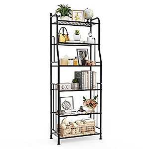 6 Tier Kitchen Shelf Organizer Bakers Rack with Storage, Upgrade Metal Standing Shelf Bookshelf Shelving Unit, Heavy Duty Pantry Shelves for Outdoor Indoor Bathroom Laundry Garage Living Room(Black)…