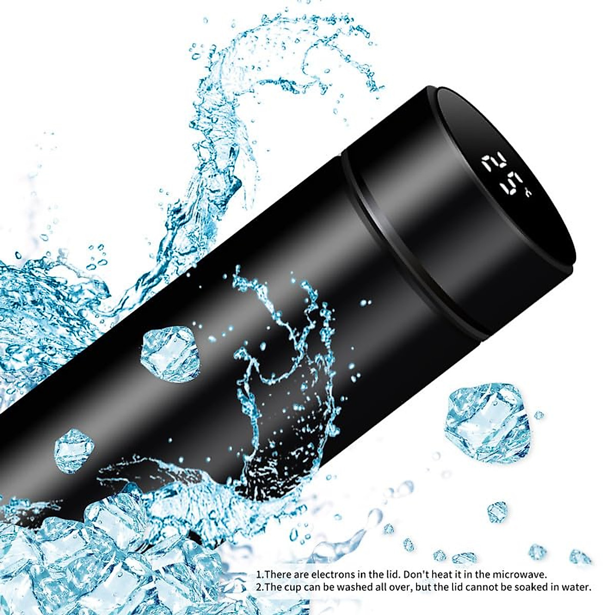 Smart Water Bottle Stainless Steel Vacuum Flask,Travel Mug with Smart LCD Touch Screen, Keep Hot Or Cold, Car Portable Travel Tea Coffee Vacuum Thermoses Cup,Insulated Water Bottle (Blue)