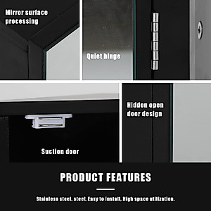 eclife 24" Bathroom Corner Medicine Cabinet W/Mirror, Single Door Bathroom Black Wall Mount Mirror Cabinet, Hanging Triple Shelf Storage Cabinet Opens Left to Right