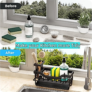 VILCEN Sponge Holder for Kitchen Sink with Auto Draining Tray,Kitchen Sink Caddy Organizer with Rag Holder, Rustproof 304 Stainless Steel Kitchen Organizers, Soap Dispenser Storage Countertop