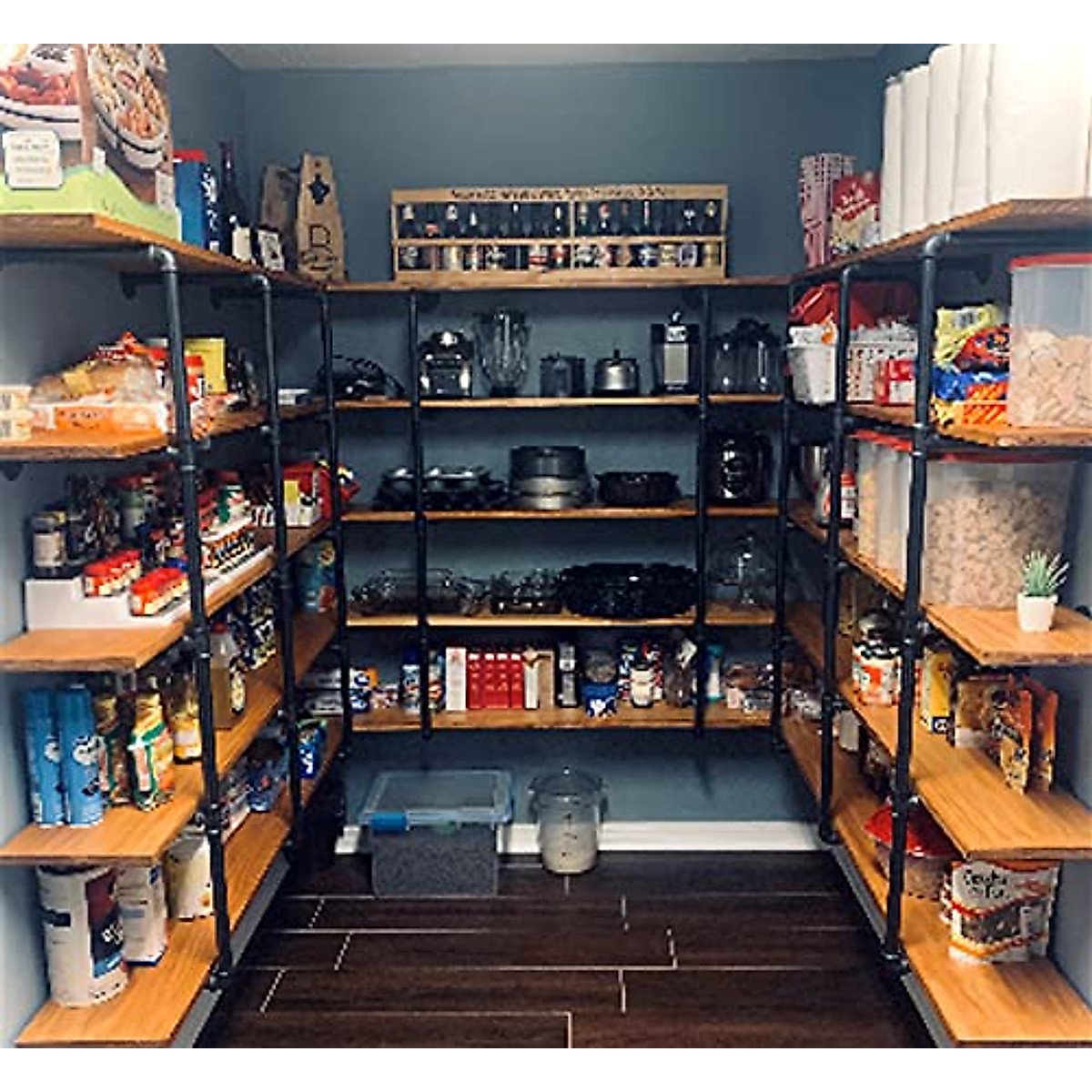 Tianman Industrial Wall Mount Iron Pipe Shelf Shelves Shelving Bracket Vintage Retro Black DIY Open Bookshelf DIY Storage offcie Room Kitchen Shelves (3Pcs,52" Tall,12" deep)