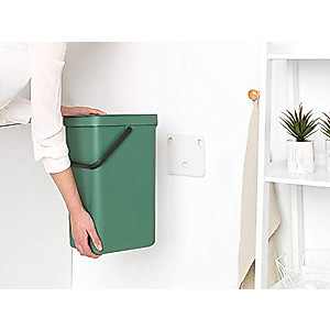 Brabantia Sort & Go Kitchen Recycling Bin (16 L/Fir Green) Stackable Waste Organiser with Handle & Removable Lid, Easy Clean, Fixtures Included for Wall/Cupboard Mounting