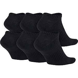 NIKE Unisex Performance Cushion No-Show Socks with Band (6 Pairs), Black/White, Large