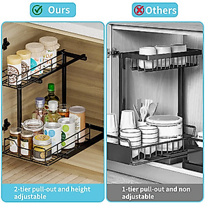Fixwal 2 Pack Under Bathroom Sink Organizer and Storage, 2-Tier Adjustable Height Kitchen Bathroom Cabinet Organizers and Storage, Metal Pull Out Under Sink Storage for Kitchen Bathroom Cabinet Pantry