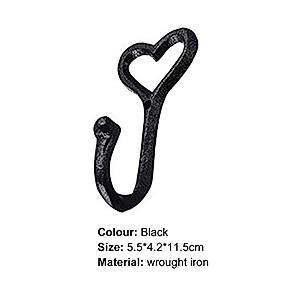 mogen886 Retro Black Wall Hook,Heart Shape Wrought Iron Decorative Duty Iron Hooks for Hanging Keys Towels Coat in Bathroom Kitchen Supplies Decorative Black