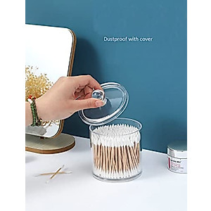 2Pcs Transparent Acrylic Qtip Holder Cotton Swab Organizer Bathroom Canister Storage Organization Makeup Organizer with Lid for Cotton Ball Cotton Swab Cotton Round Pads