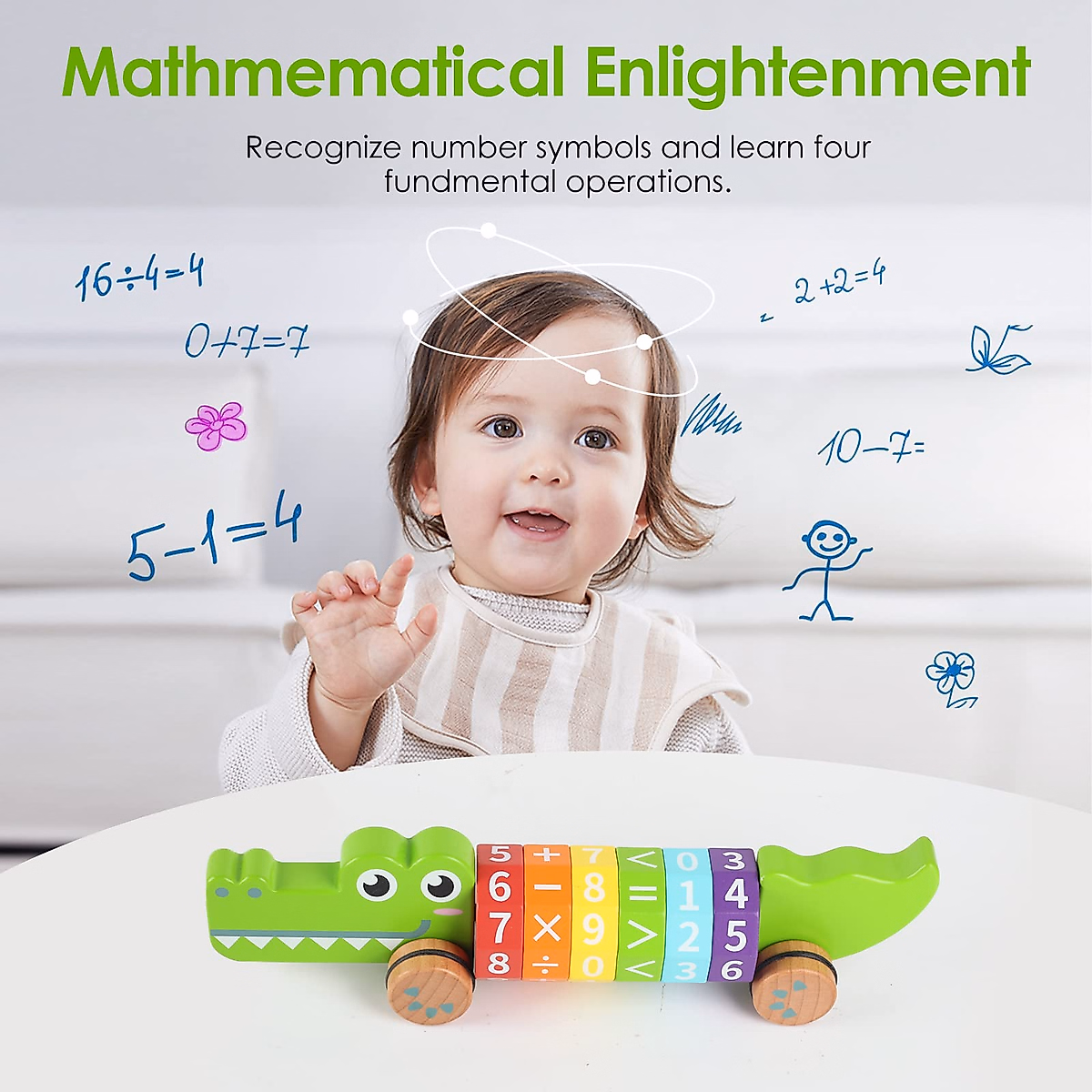 Alligator Pull Toys|Montessori Wooden Toys|Abacus for Toddlers 1-3|Preschool Educational Toys