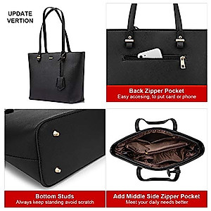 Handbags for Women Tote Bag Shoulder Bags Fashion Satchel Top Handle Structured Purse Set Designer Purses 3PCS PU Stand Gift Classical Black