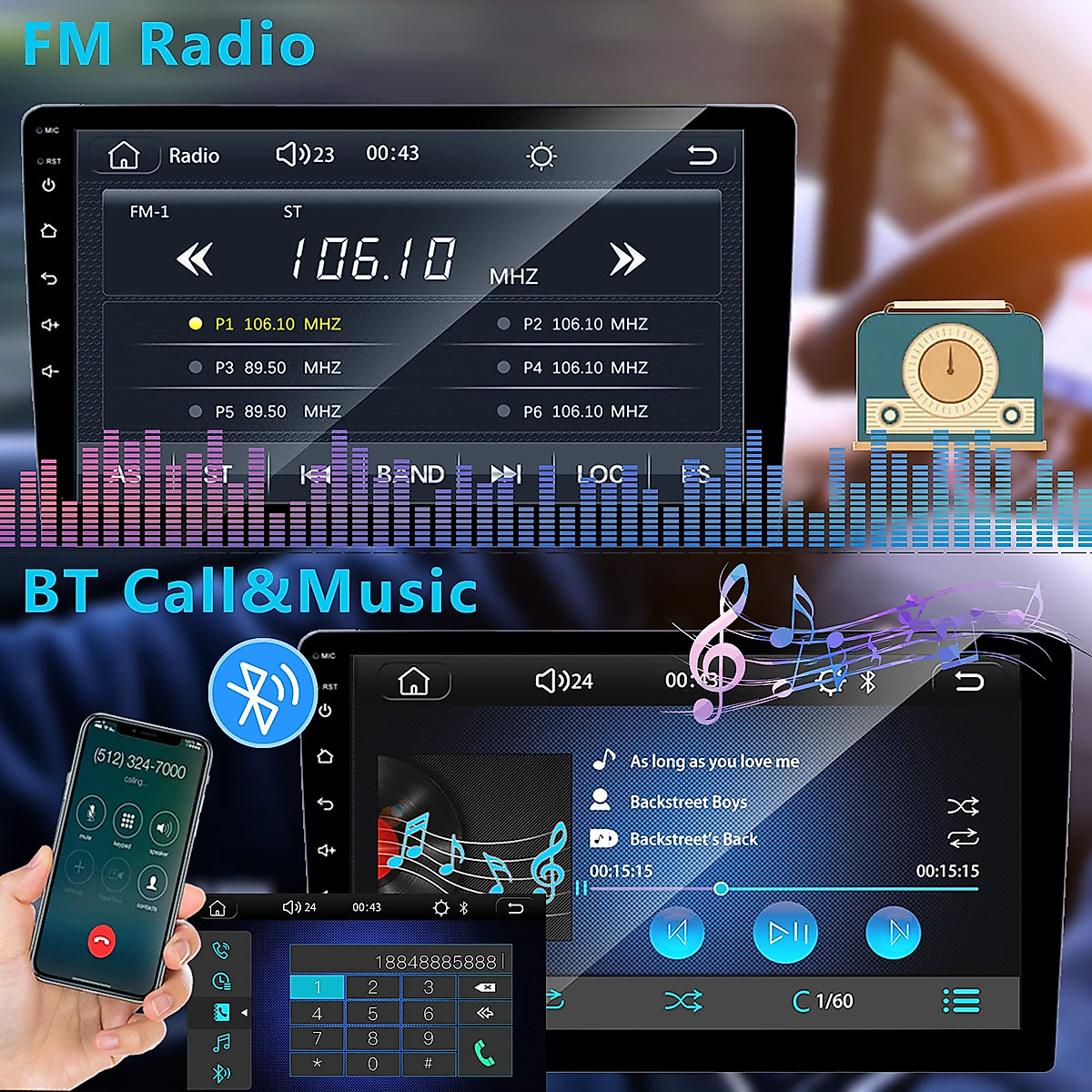 Car Radio Stereo Double Din with Apple CarPlay Android Auto, Rimoody 9 Inch HD Touchscreen Car Radio with Bluetooth FM Radio Mirror Link USB with Backup Camera, External Microphone