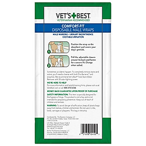 Vet’s Best Comfort Fit Disposable Male Dog Diapers | Absorbent Male Wraps with Leak Proof Fit | Small, 12 Count