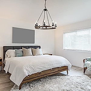 Farmhouse Chandeliers Rustic Round Wagon Wheel 8-Light Fixture for Dining & Living Room, Bedroom and Foyer