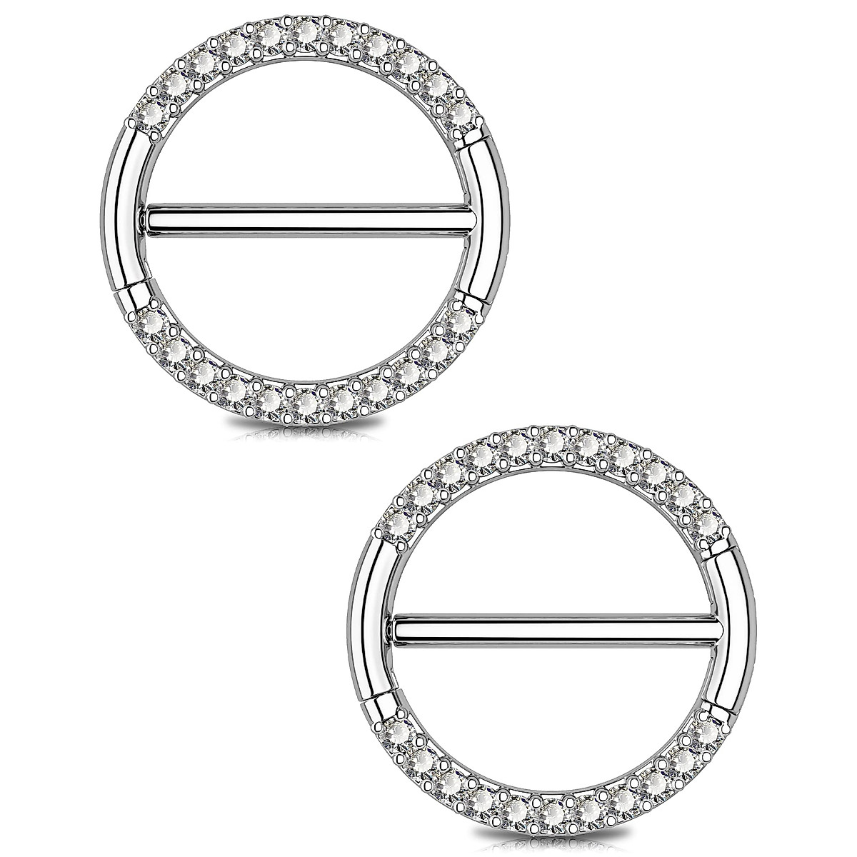 OUFER Nipple Piercing Jewelry 14G 316L Stainless Steel Nipple Rings Clicker Shiny Clear CZ Nipple Barbell For Women