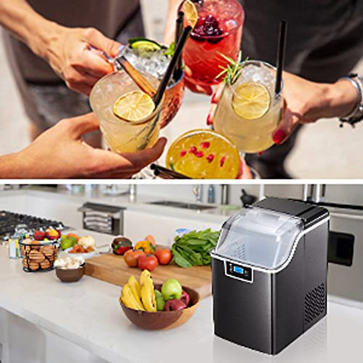 Nugget Ice Maker Countertop with Soft & Chewable Pellet Ice Crushed ice Countertop Portable Pellet Ice Machine 44Lbs/24H, 2 Minutes per Round and 45dB for Home/Kitchen/Office/Bar/Party