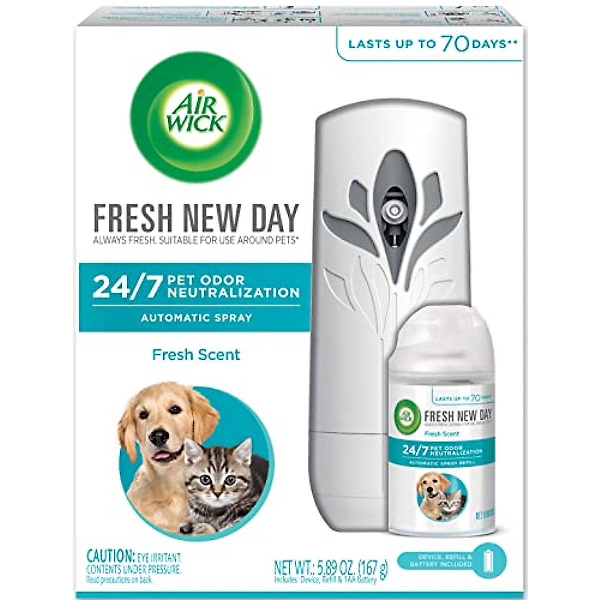 Air Wick Automatic Air Freshener Spray Starter Kit (Gadget + Refill), Pet Fresh Scent, Essential Oils, Odor Neutralization