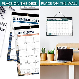 Desk Calendar 2023-2024 - 12 Monthly Desk/Wall Calendar 2-in-1, 16.9" x 11.9", July 2023 - December 2024 with Corner Protectors, Ruled Blocks - Pink by Artfan