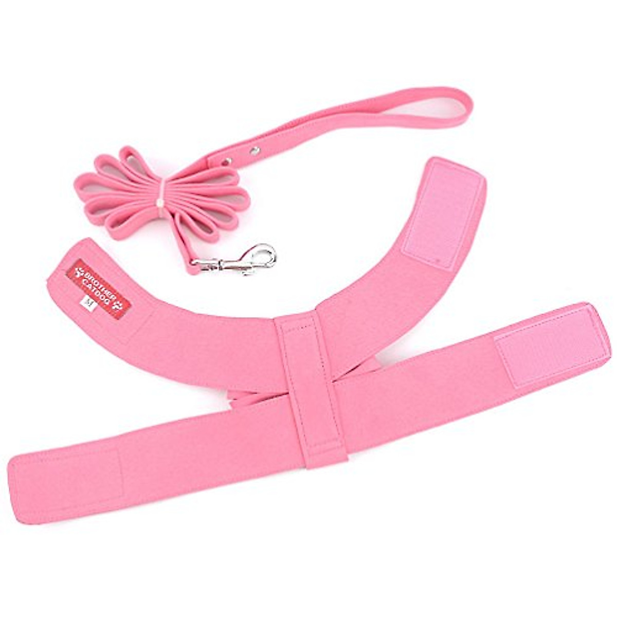 SELMAI Small Pet Dog Cat Bling Rhinestone Harness and Leash Set Bow Girls Soft Ultra Suede Leather, Adjustable/No Pull Pink L