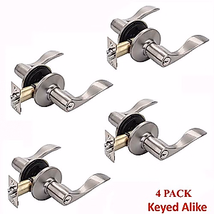 Dynasty Hardware HER-00-US15, Heritage Front Door Entry Lever Lockset, Satin Nickel - (4 Pack) - Keyed Alike