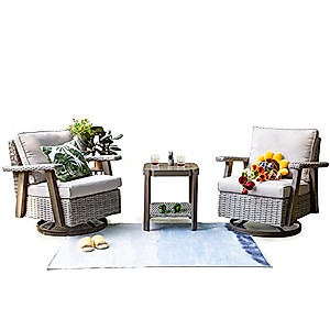MeetLeisure 3-Piece Patio Wicker Bistro Set - Outdoor Porch Swivel Rattan Chairs Set of 2 with Matching Coffee Table & Premium Fabric Cushion, Beige