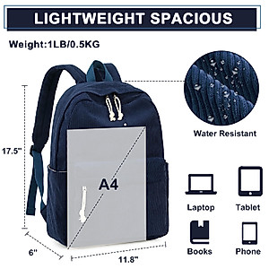 School Backpack for Teen Girls Women Laptop Backpack College Bookbags Middle School Travel Work Commuter Back Pack（Corduroy navy blue）