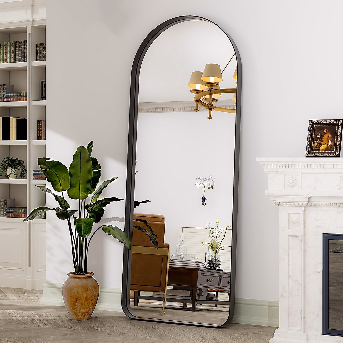 XRAMFY 65"x22" Arched Full Length Mirror, Black Metal Framed Bathroom Floor Mirror,Wall Mirror,Leaning Hanging for Home and Living Room