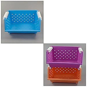 Ramddy 4-Pack Large Plastic Stackable Storage Basket, Multi-functional Colored Toy Stacking Bins