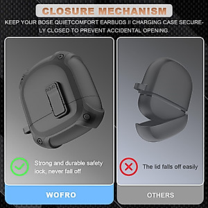 Secure Lock Bose QuietComfort Earbuds II Case(2022)&Bose QuietComfort Ultra Case(2023),WOFRO Full-Body Shockproof Protective Bose Earbuds 2 Case Cover Hard Accessories with Carabiner&Lanyard (Black)