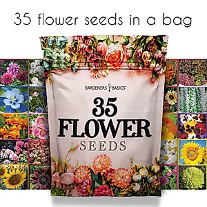 Flower Seeds Packets for Planting 35 Individual Varieties Perennial, Annual, Wildflower Seeds for Planting Outdoors for Bees and Butterflies - Semillas de Flores Hermosas by Gardeners Basics.