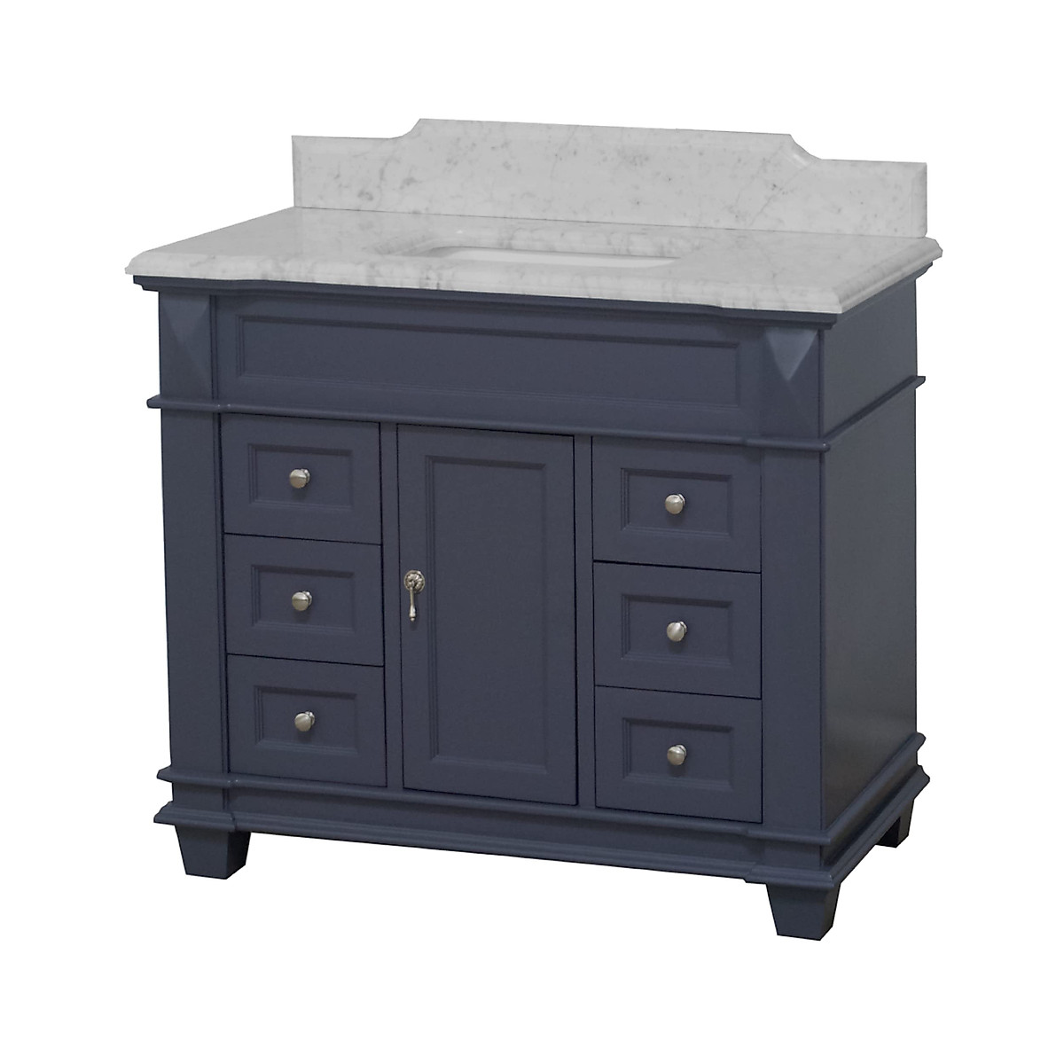 Elizabeth 42-inch Bathroom Vanity (Carrara/Royal Blue): Includes Royal Blue Cabinet with Authentic Italian Carrara Marble Countertop and White Ceramic Sink